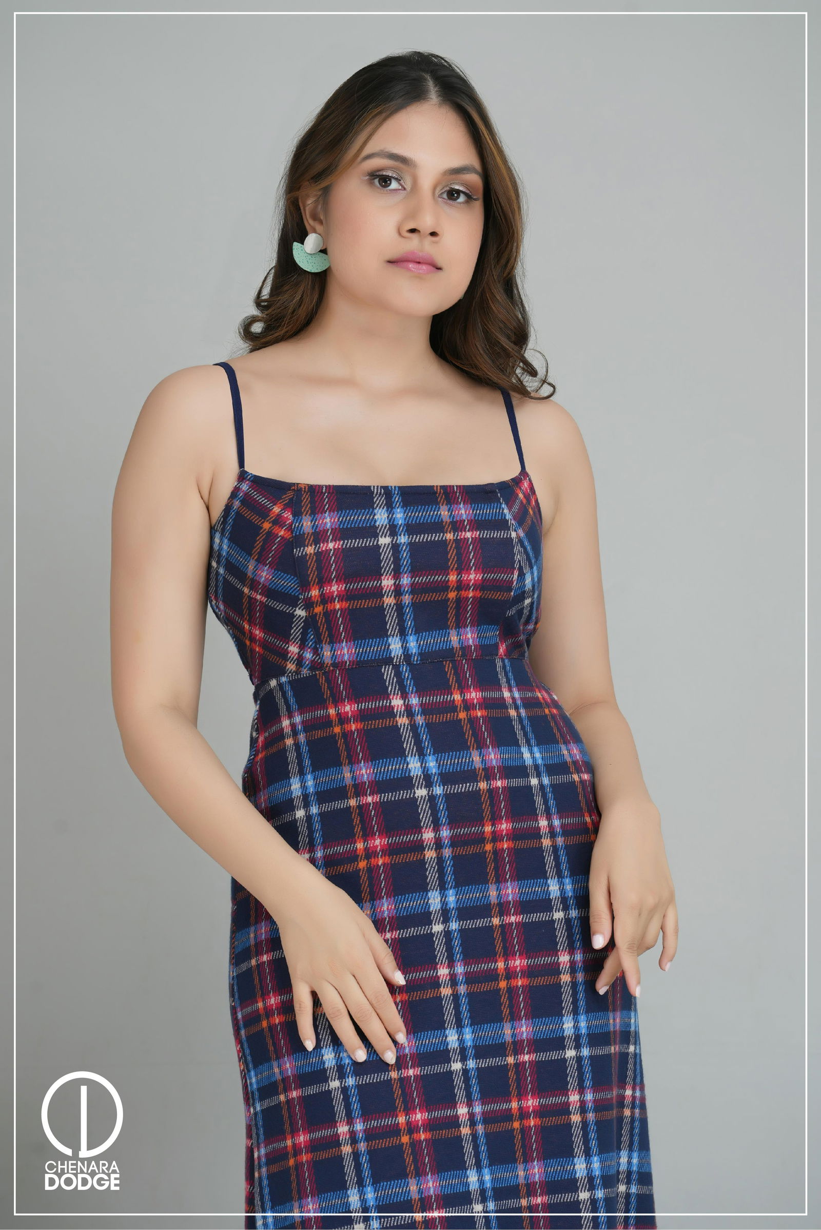 EMMA CHECK PRINT MAXI DRESS-